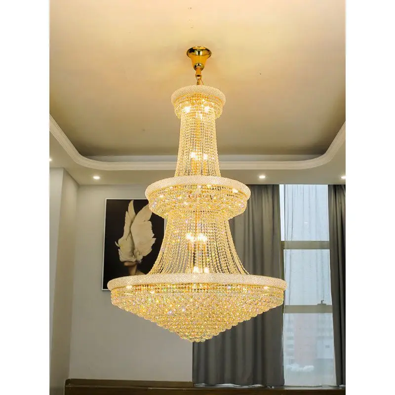 Lustre Cristal Modern Stair Chandelier - Luxury Gold Crystals