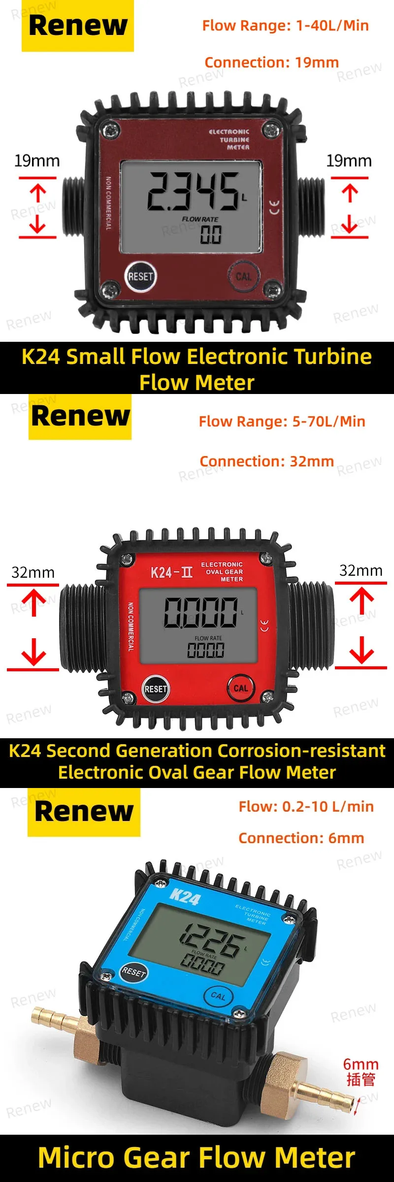 Led K24 Micro Turbine Flowmeter Diesel Gasoline Methanol Water ...