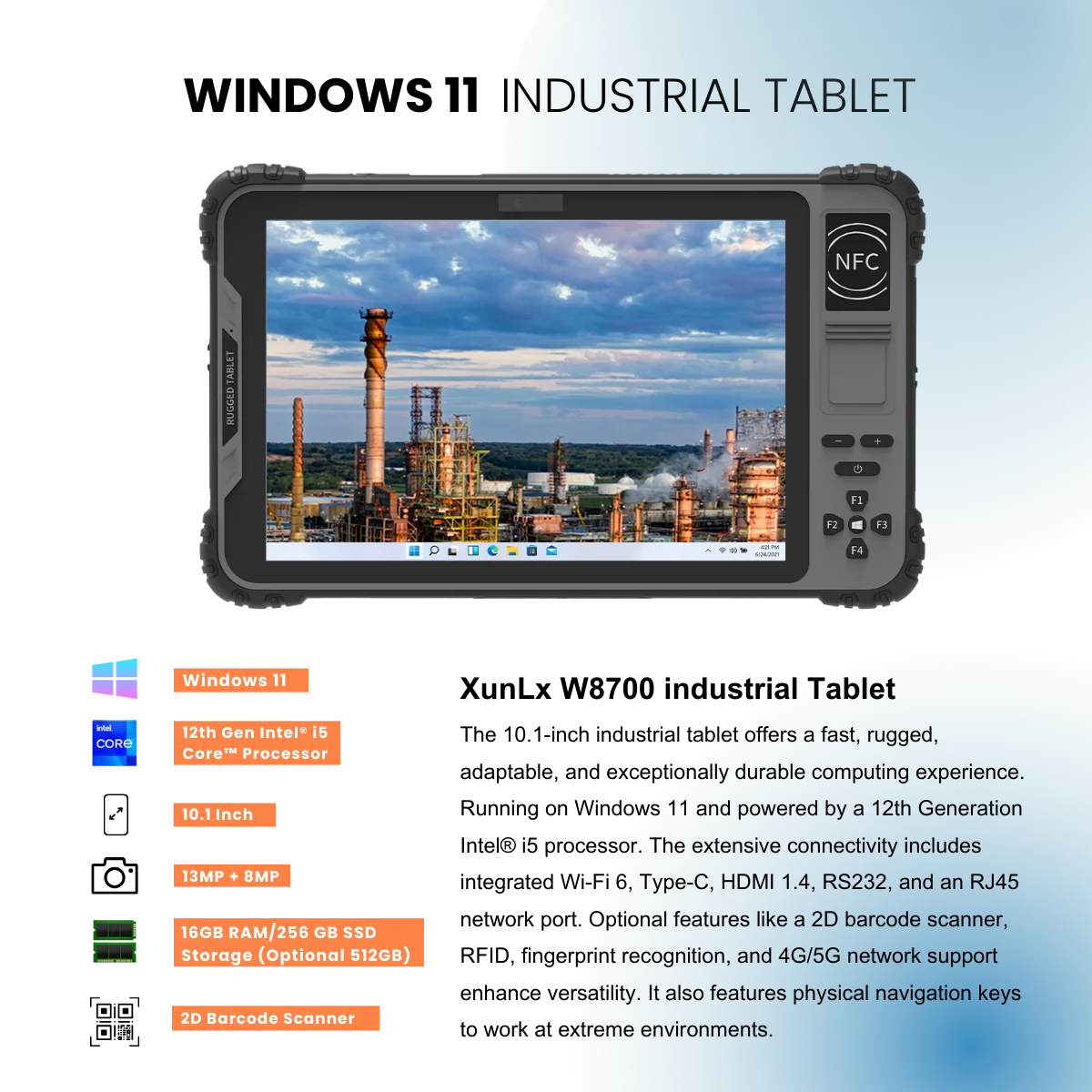Rugged Windows 11 Tablet - 2D Barcode Scanning for Logistics