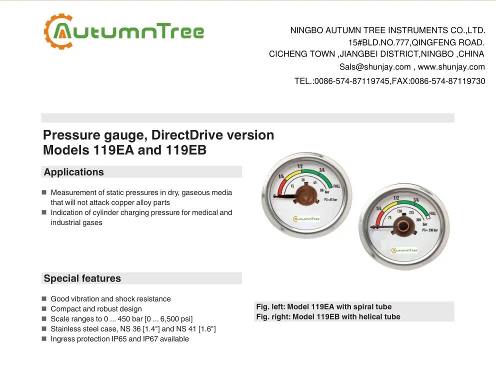Direct Drive Gauge Used For Regulator Or Valves With Hilical Tube Or ...