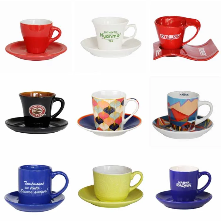 Low MOQ Custom Logo Tea Cups and Saucer Mini Promotional Porcelain ...