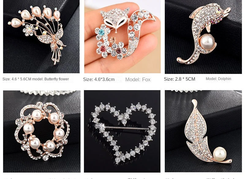 Luxury Rose Gold Rhinestone Crystal Flower Brooches