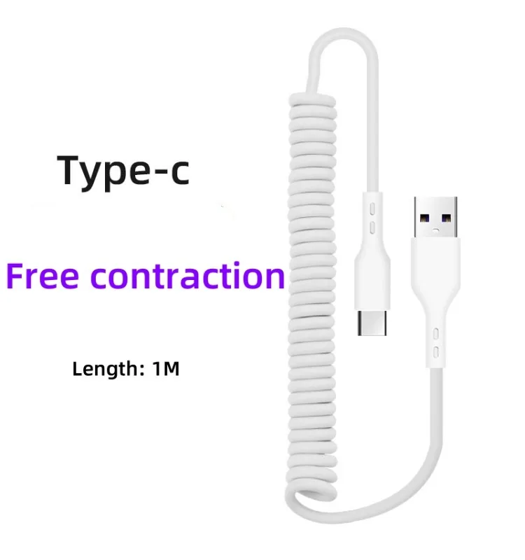 66w Super Fast Charge Car Spring Data Cable For Apple Type-c Android ...