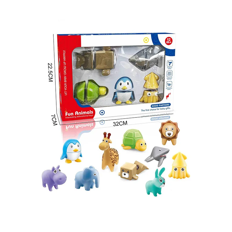 Kids Plastic Animal Stacking Blocks Toys Color Sorting Blocks Stacker ...