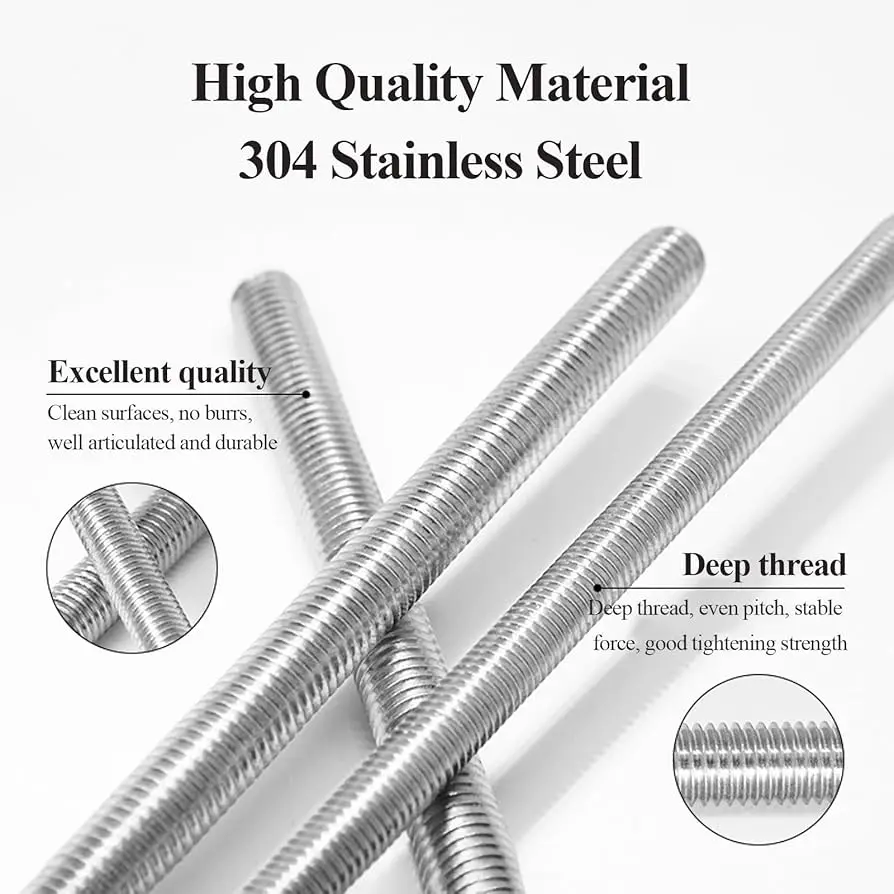 Customized Length SS304 A4 Thread Rod Full Thread Stud Bolt M3 M4 M5 M6 M8 M10 M12 M16-M42 ...