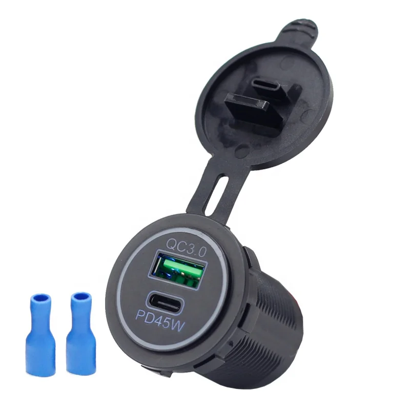 12V 24V Universal Dual Port Bus Car Socket QC3.0 USB Type C 45W PD USB ...