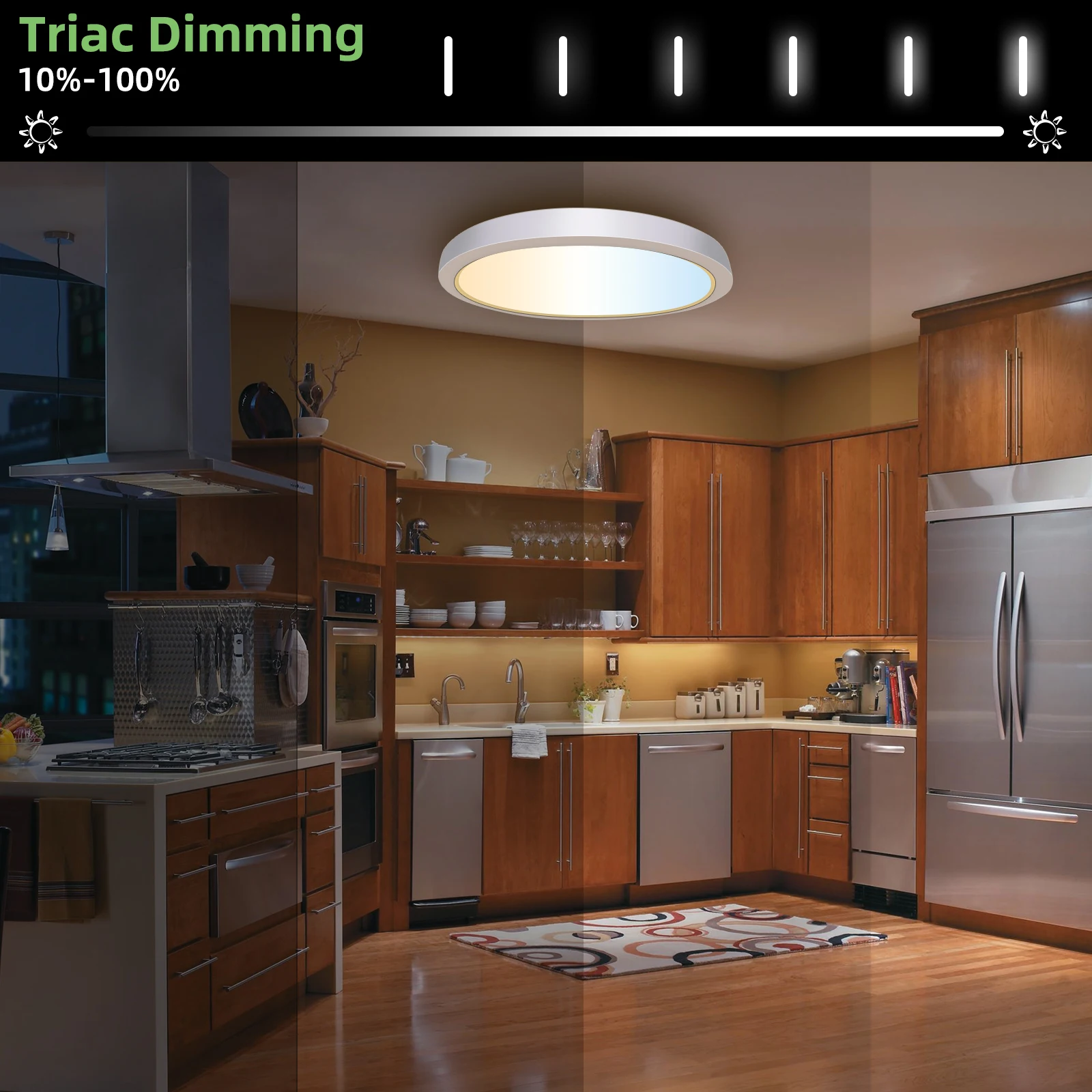 Round Ceiling Light Led 13'' 24w Dimmable Semi Flush Mount Round ...