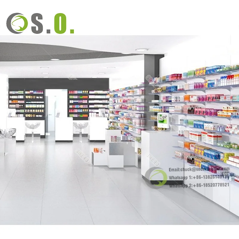 Retail Pharmacy Store Interior Design Showcase Display Tempered Glass ...