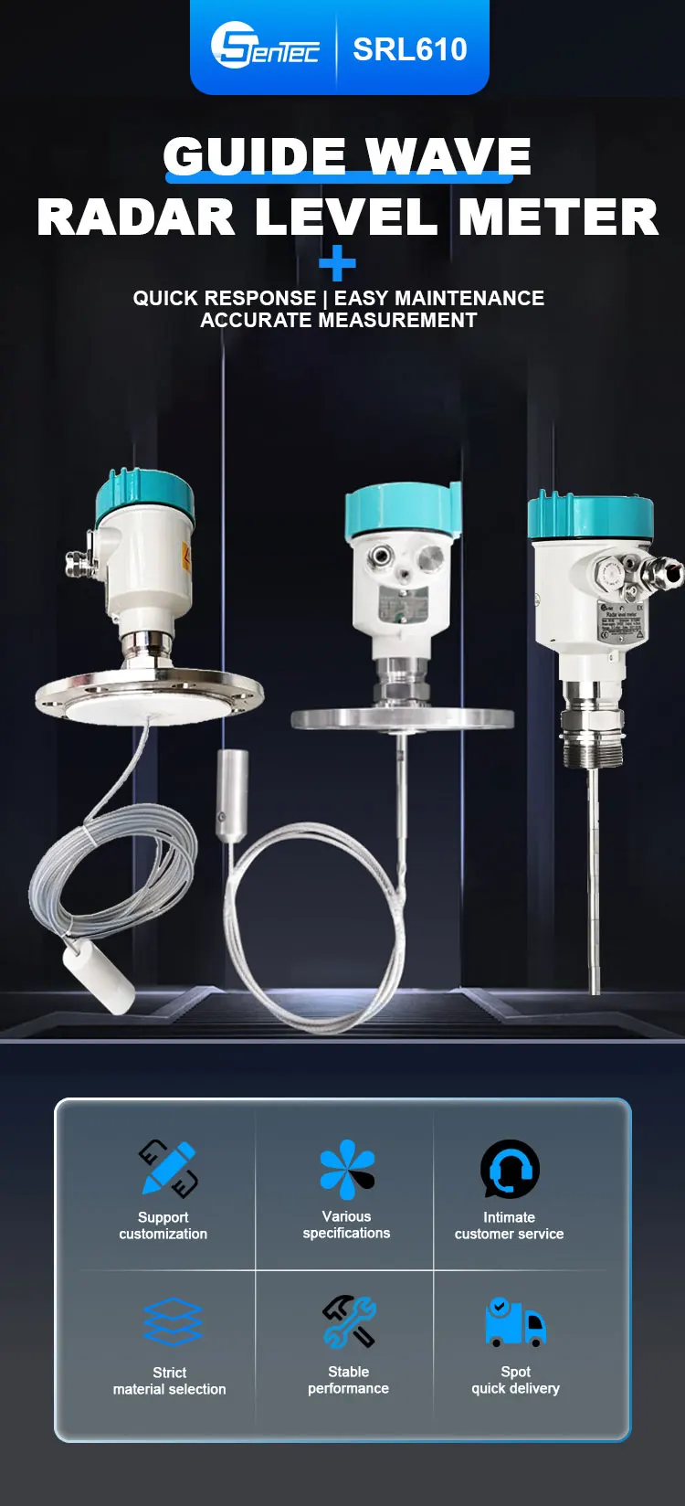 Sentec Guided Wave Radar Level Transmitter Gauge Guided Wave Radar Level Sensor Guided Radar