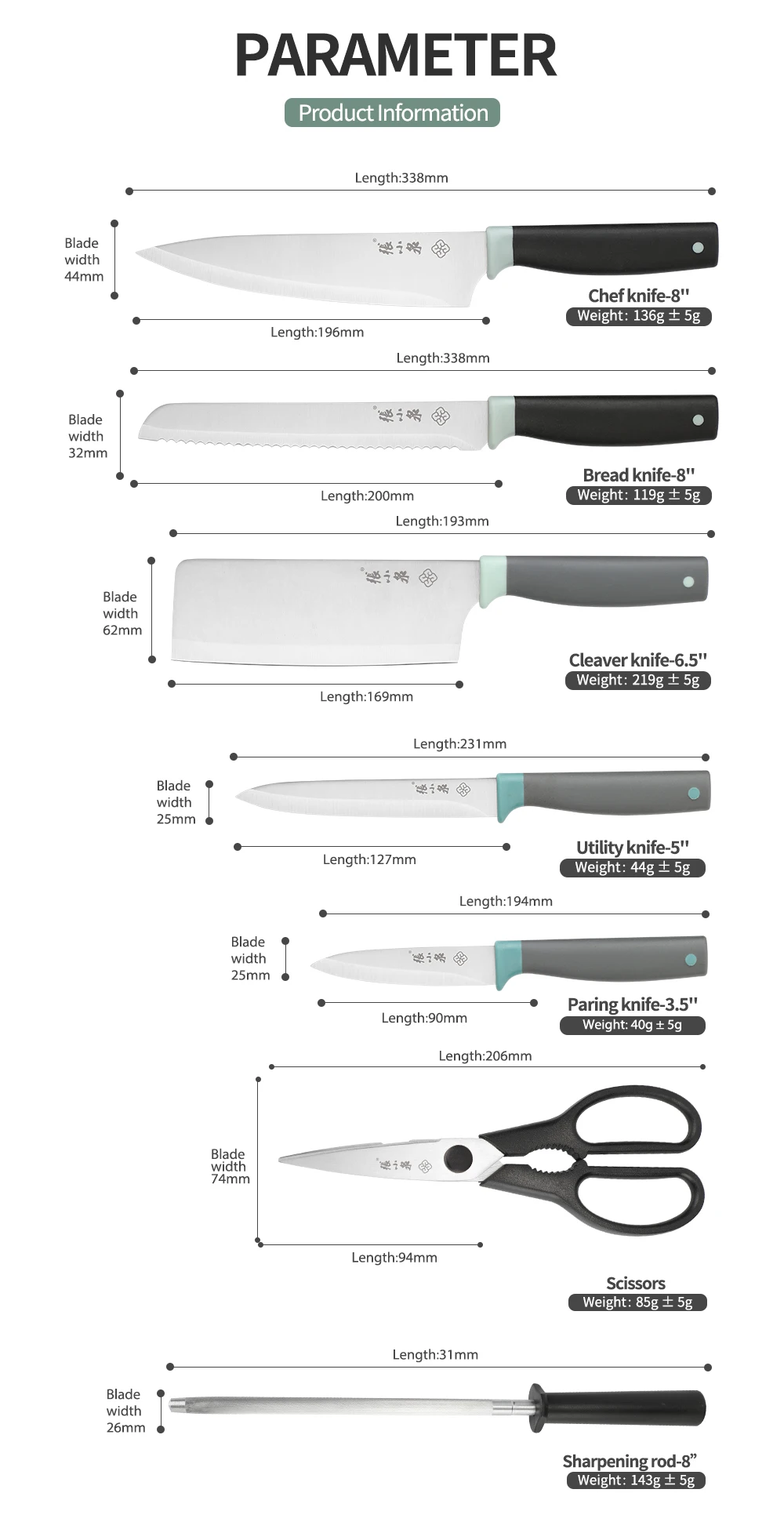 Top Seller Stainless Steel Kitchen Knife Set With New Design Gold Foil ...