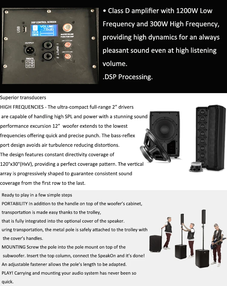 Two-way Professional Active Subwoofer System 1200w Class-d Amplifier Dsp Subwoofer Column ...