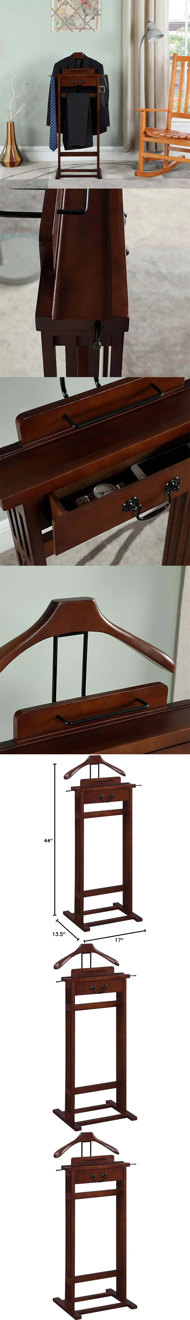 Wardrobe Wood Valet Stand With Drawer Contour Hanger Trouser Bar Tie ...