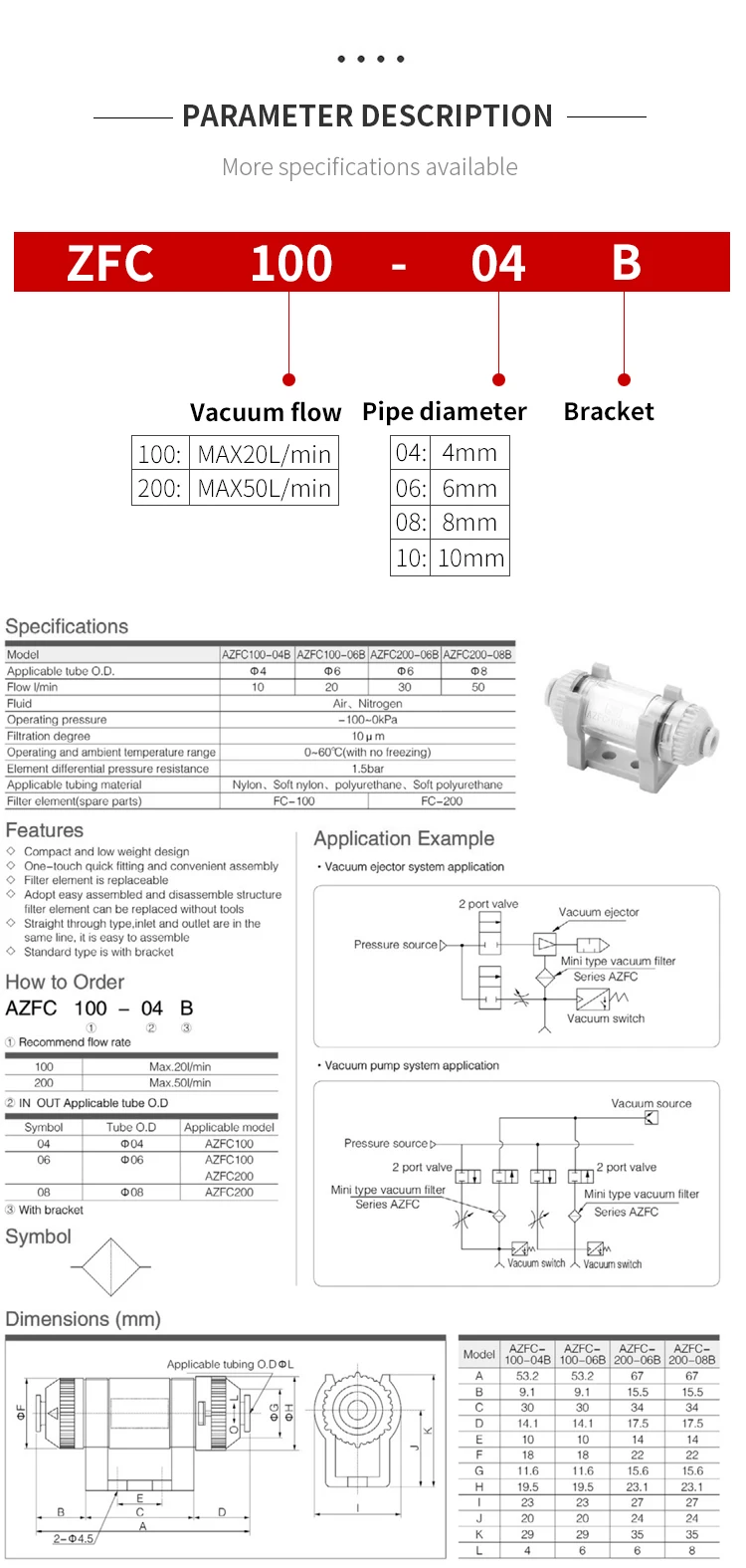 Zfc 200 One-touch Air Pneumatic Filter Element & Pipeline Oem
