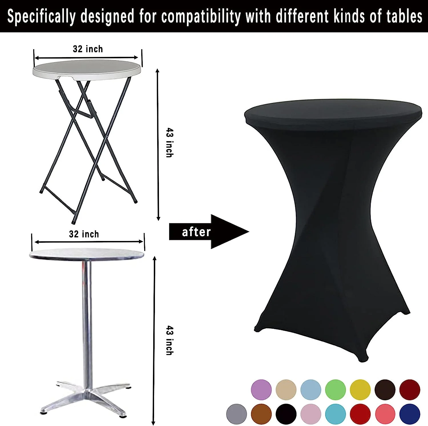 Custom 80*110cm Highboy Bar Height Cocktail Table Covers