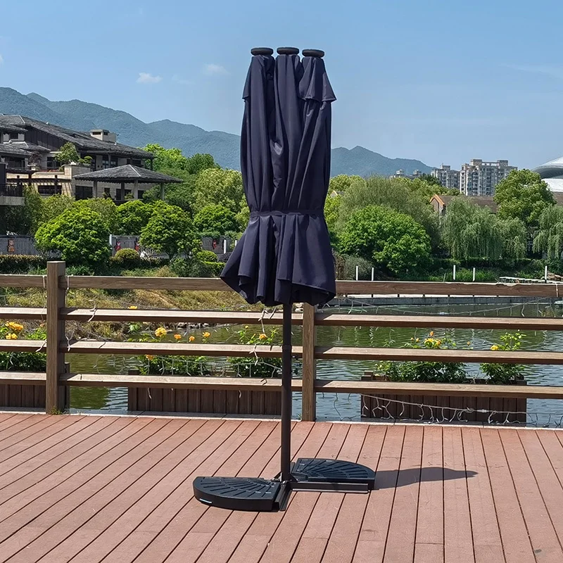 L New Design Outdoor LED Solar Powered Parasol 15ft Large Patio Garden ...