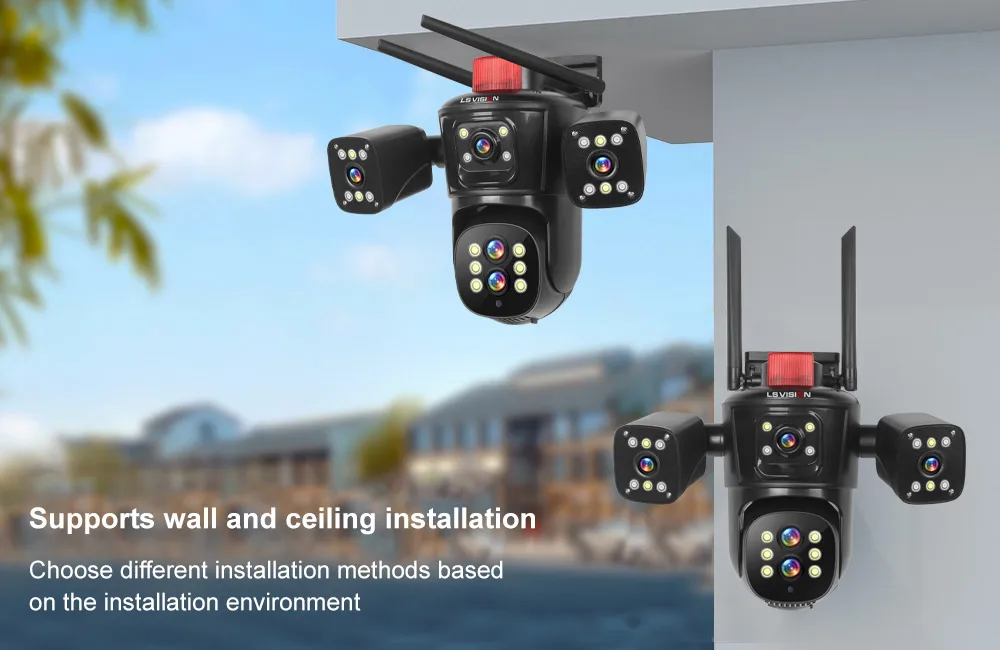 LS VISION 4K Outdoor Wireless CCTV Camera - 360-Degree PTZ, Five-Lens ...