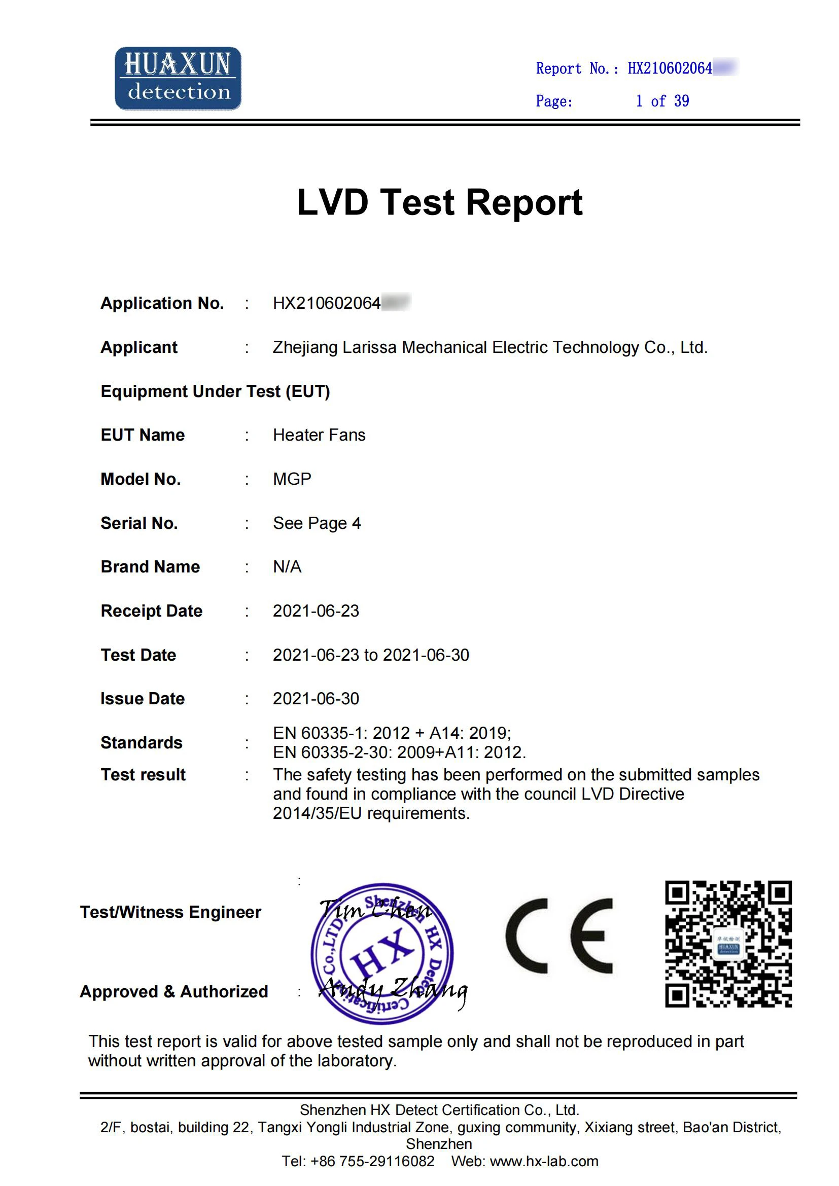 Zhejiang Larissa Mechanical Electric Technology Co., Ltd.