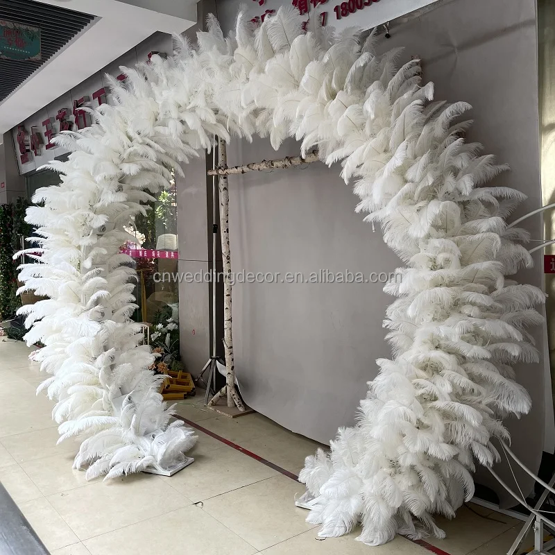 Feather Backdrop Wedding - Arch with Light Ostrich Feathers