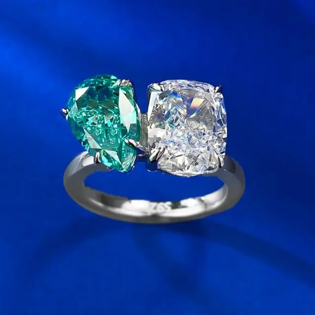 925 Sterling Silver Double Stone Solitaire Engagement Ring - Pear Two ...
