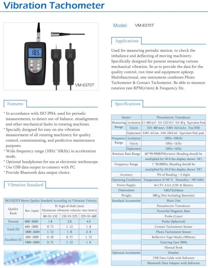 Vibration Tachometer 2 in 1 - Vibration Analyser VM-6370T