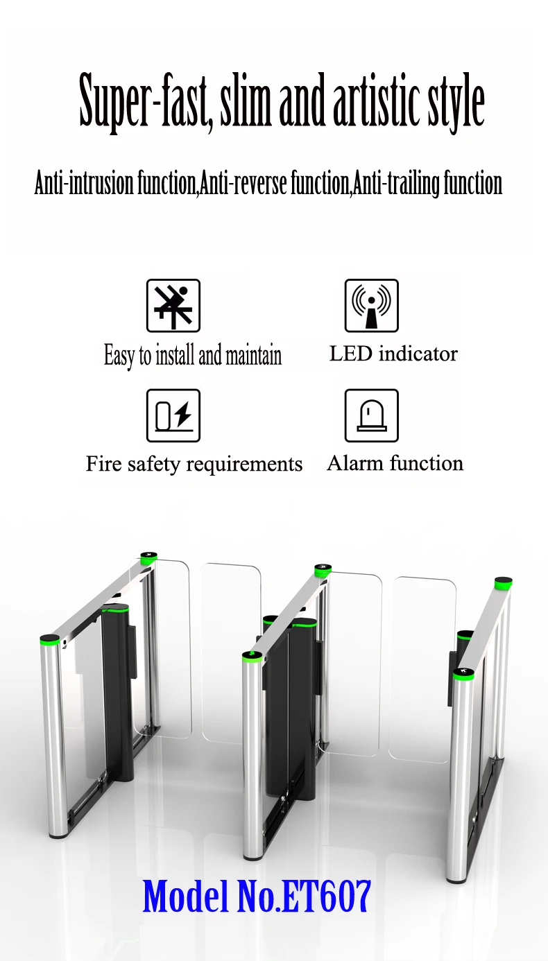 RFID Barcode Reader Access Control System High Glass Speed Gate ...