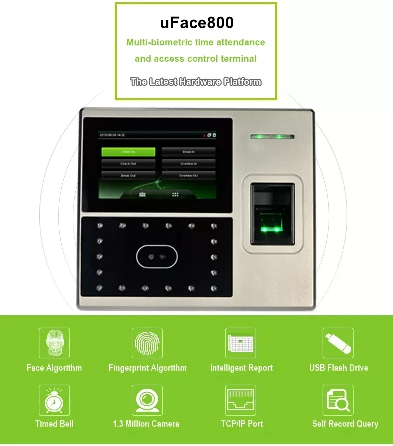 Zkt Uface800 Biometric Face & Fingerprint Time Attendance Machine