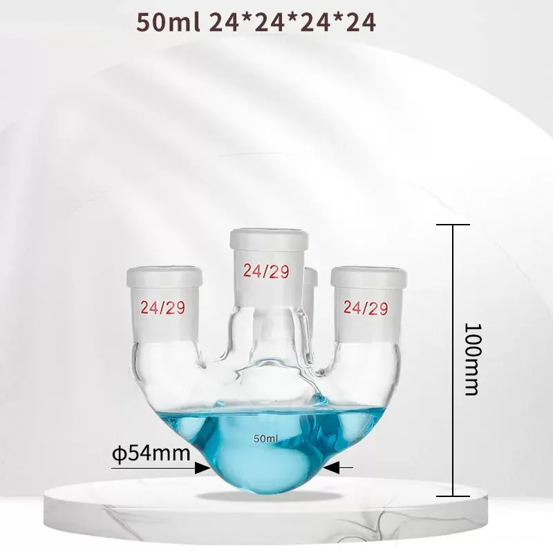 Quartz Glass Boiling Steam Distillation Lab Flask - 4 Neck