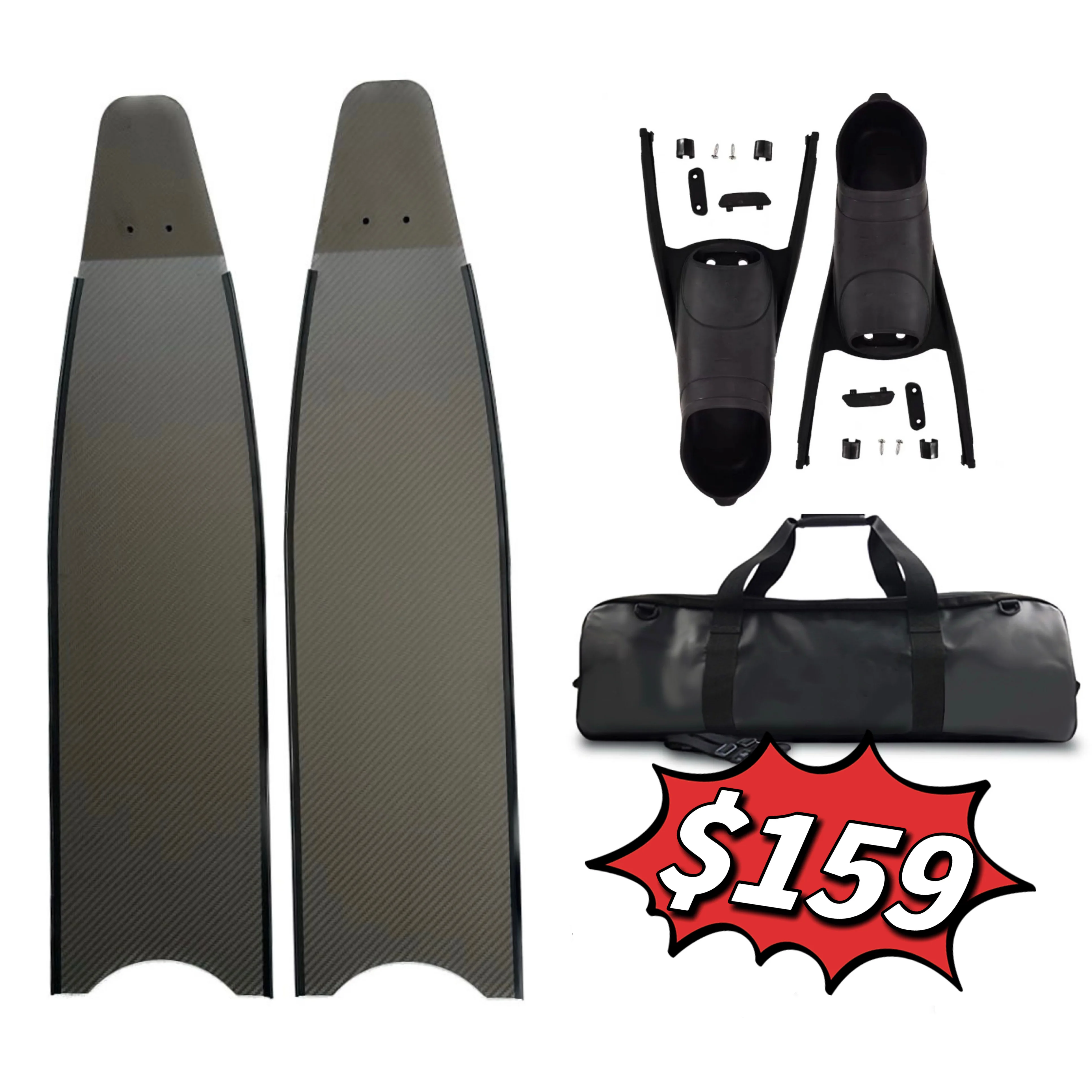 KUBO Carbon Fiber Freedive Swimming Fins Long Freediving Spearfishing ...