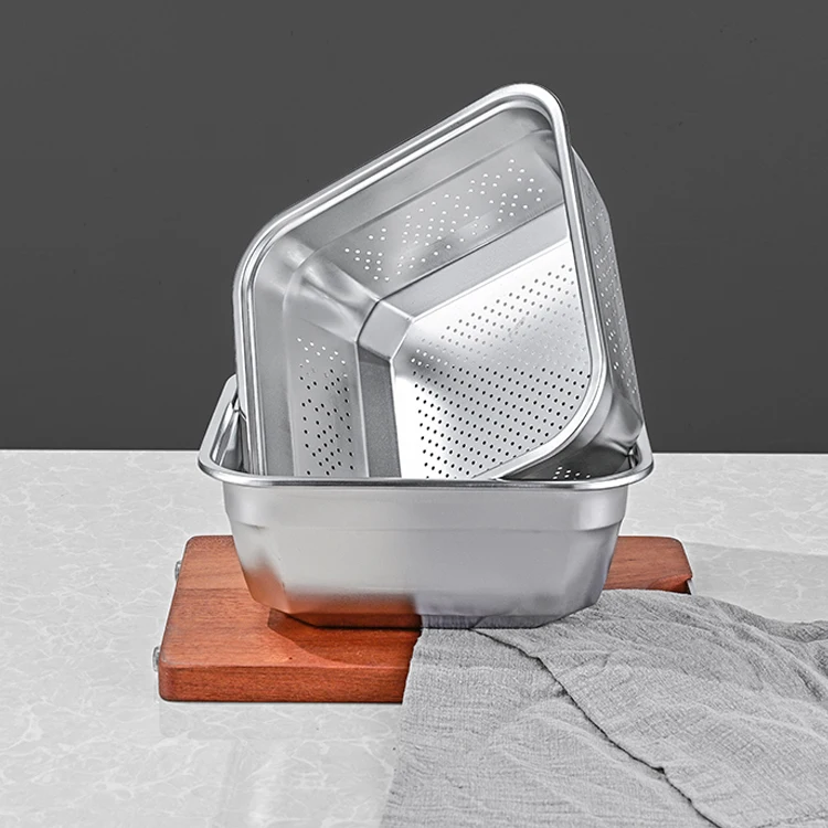 Stainless Steel Vegetable Wash Basin & Colander Strainer