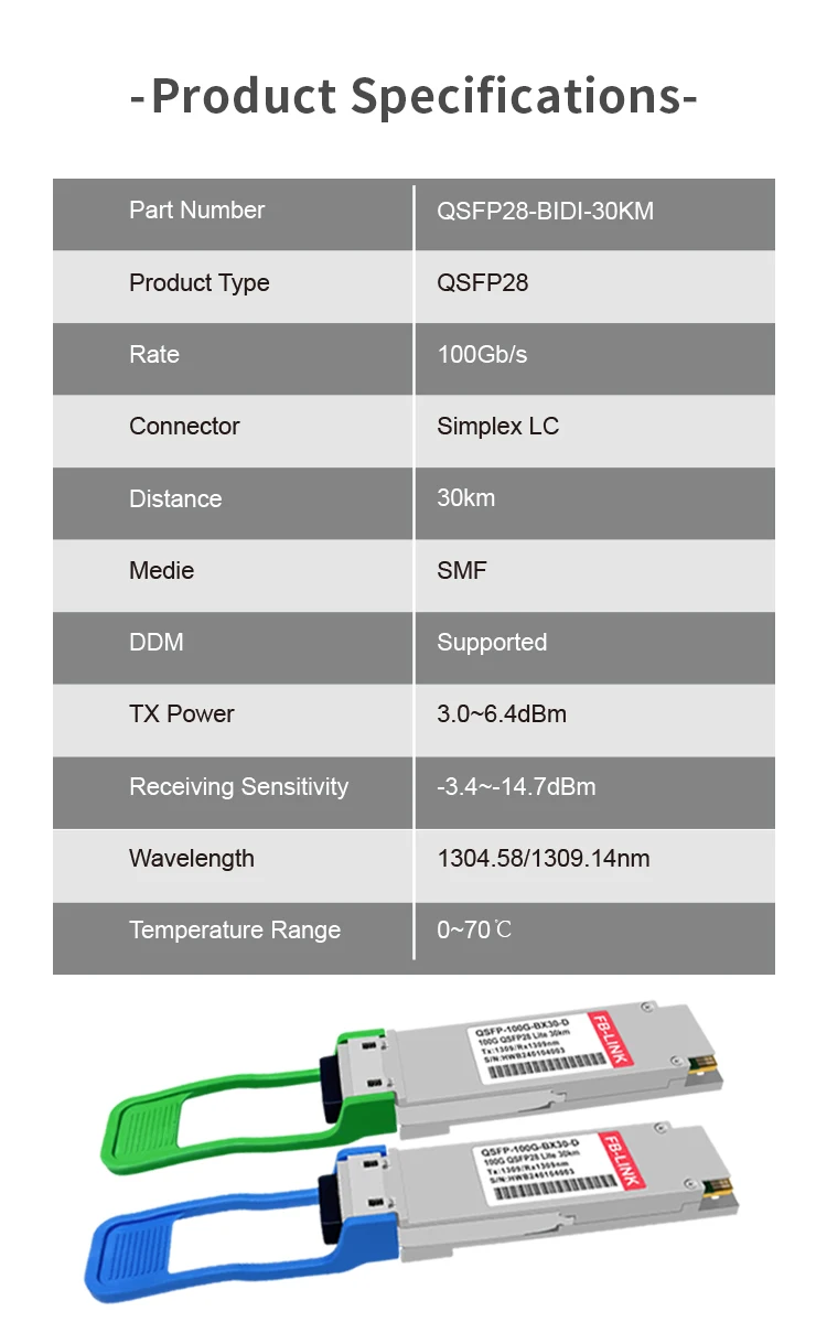 FB-LINK 100G QSFP28 BIDI 30KM - Efficient Optical Transceiver