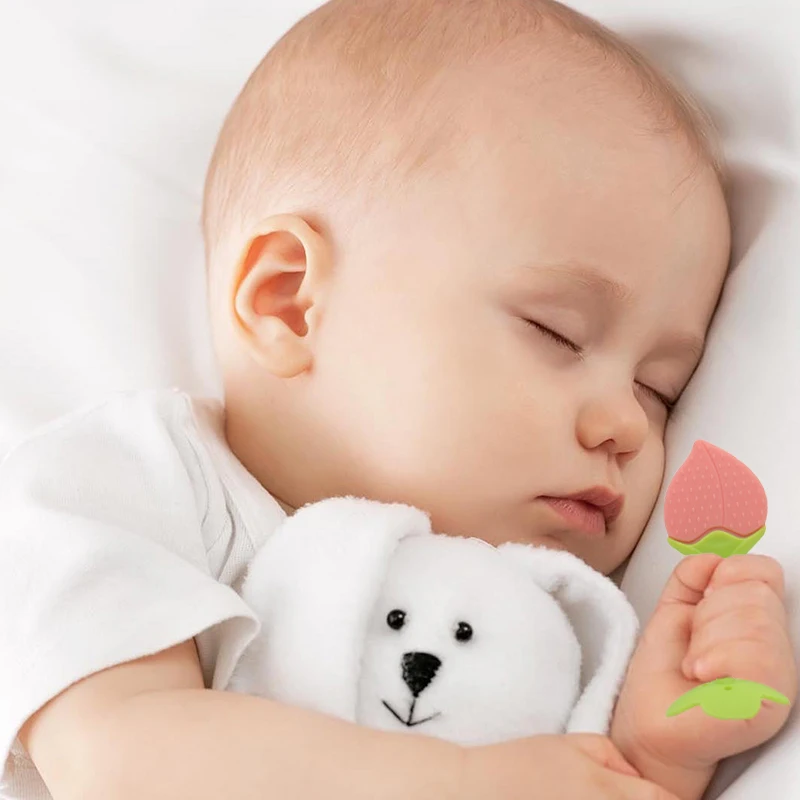 Silicone Baby Teether Toy Soothe Babies Sore Gums Hands Free Design Bpa ...