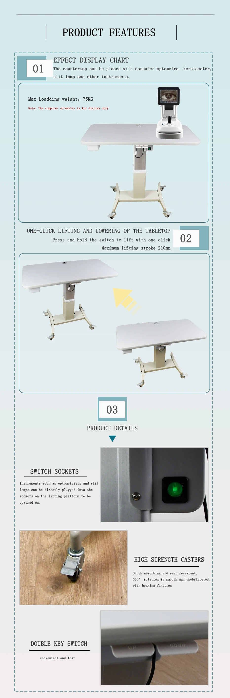 Electric Motorized Lifting Table for Ophthalmic Equipment