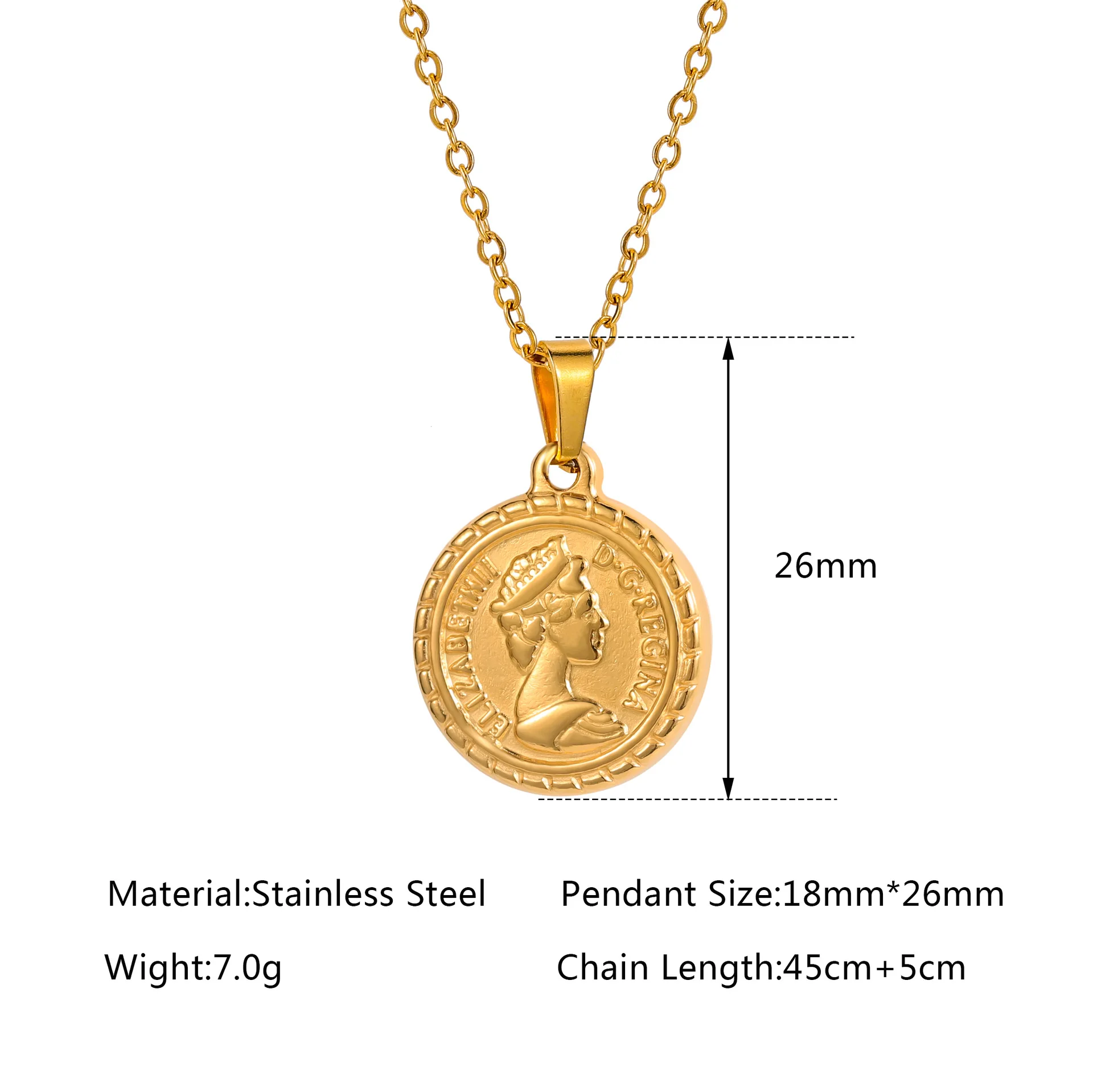 Custom 18K Gold Plated Portrait Coin Pendant Necklace