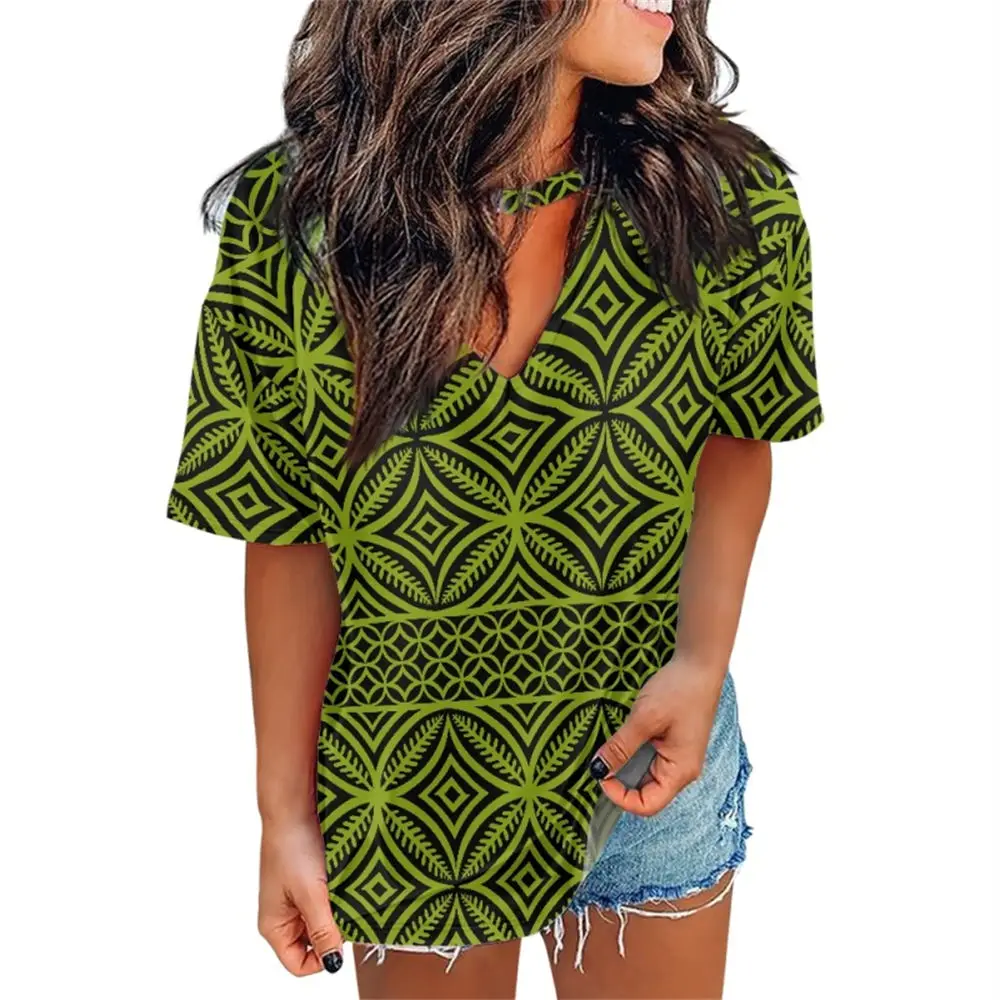 Polynesian Tribal Women Beige Samoan Fiji 2024 Polyester Blouse Women V ...