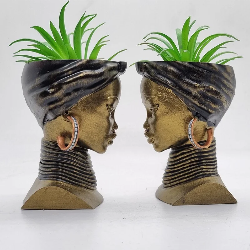 Custom Woman Head Planter Pot African Queen Pot Concrete Planter Black ...