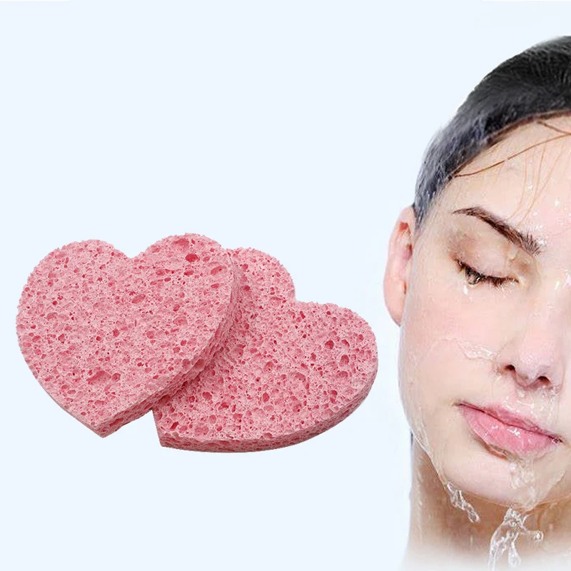 Pink Heart Shape Compressed Facial Clean Sponge Biodegradable Water ...