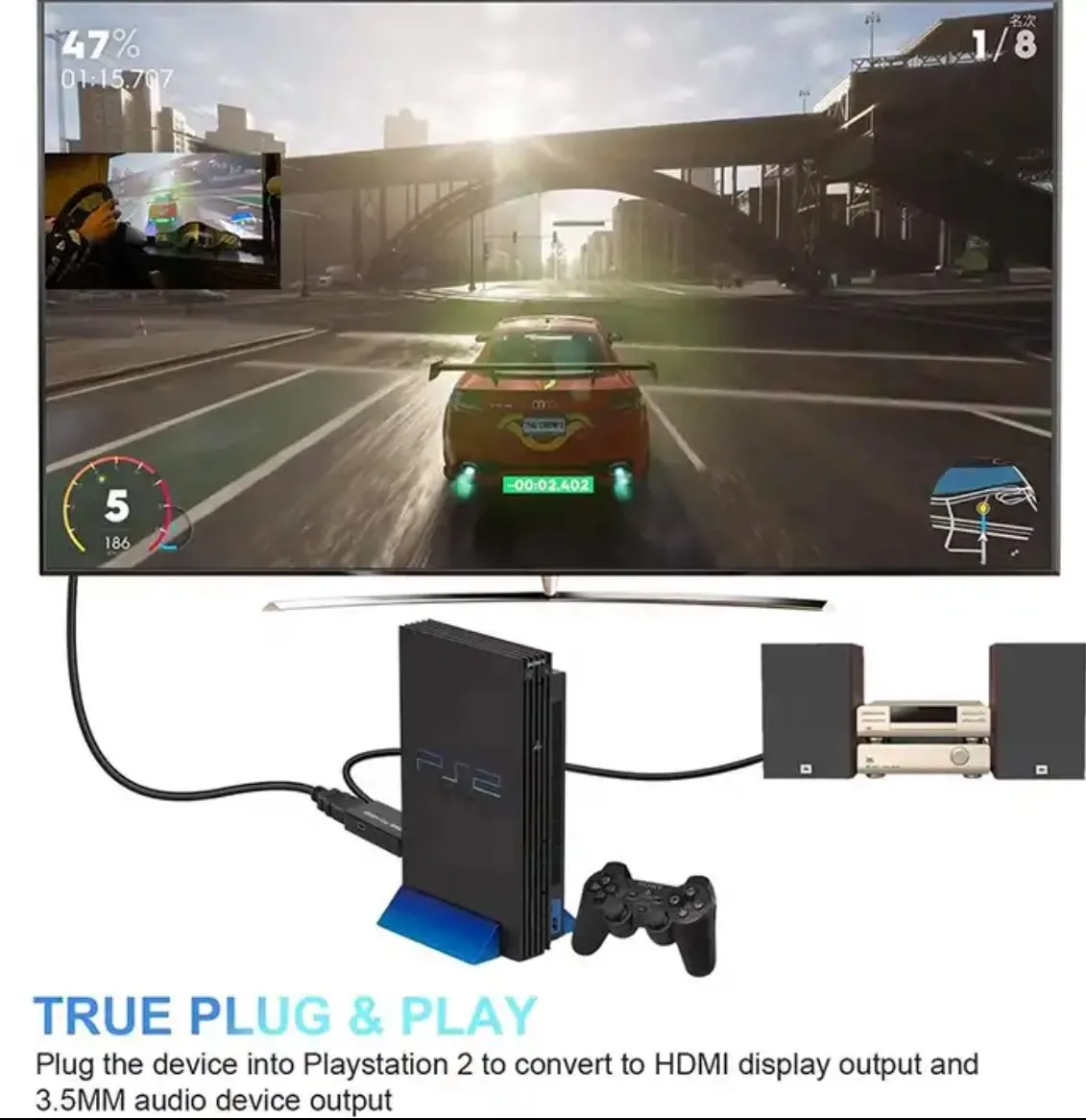 PS2 to HD Converter Adapter 480i/480p/576i with 3.5mm Audio Output for ...