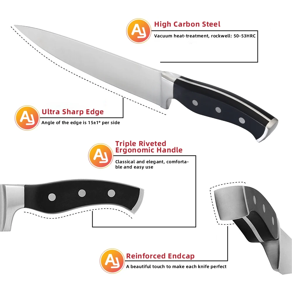 High Carton Steel Santoku Bread 19 Pcs Black Ultra Sharp Kitchen Chef ...