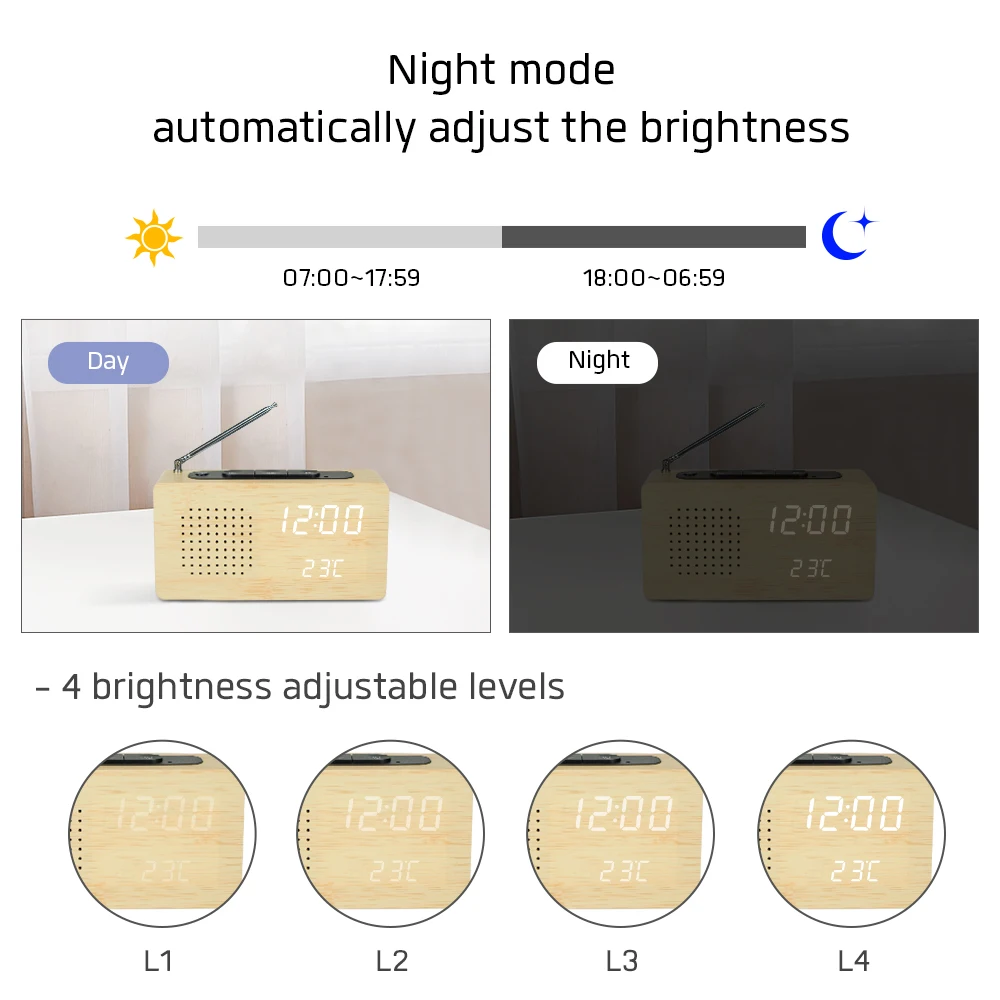 Japanese Style Bamboo/wooden Led Clock With Fm Radio - Buy Wooden Led ...