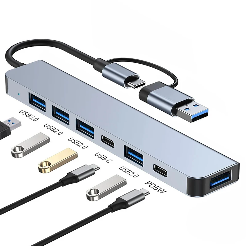 USB-C Hub with 7 Ports - Efficient Data Transfer & Charging