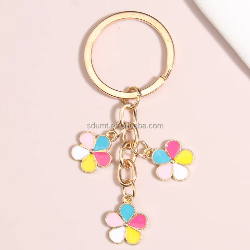 Cute Enamel Keychain Colorful Sakura Flower Key Ring Sweet Key Chains ...