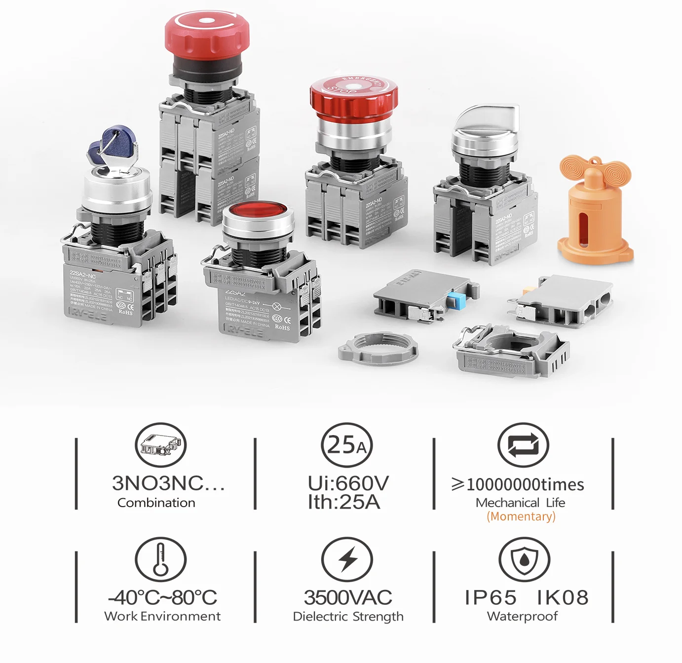 Customization 25a High Current Key Knob Button Switch 3 Position With ...