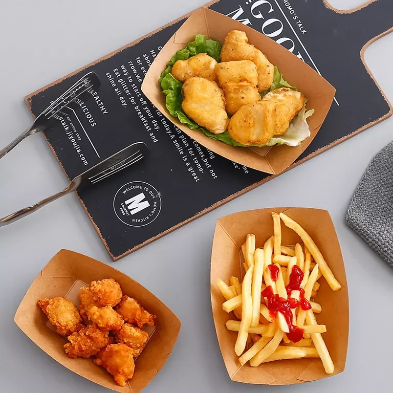 Tray Boat Disposable Greaseproof Kraft Paper Fast Food Snack Tray ...