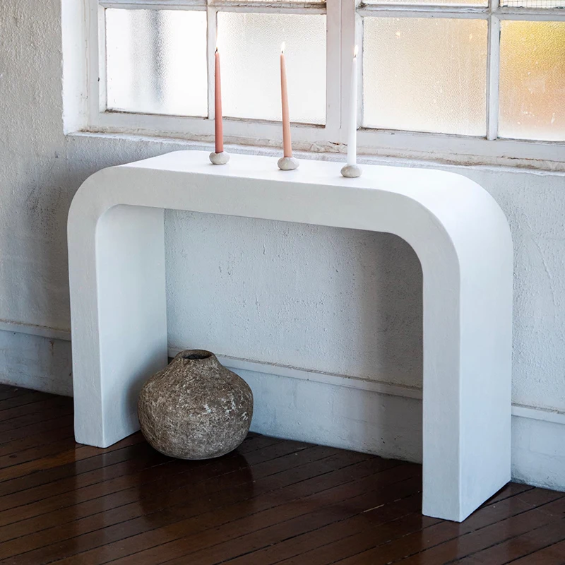 Modern White Concrete Console Table - Minimalist Hallway Corner Table ...