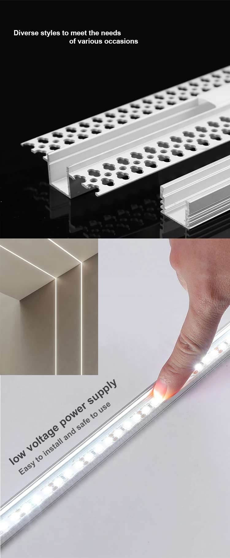 DGLUX White Aluminum LED Profile for LED Linear Strip Gypsum Drywall ...