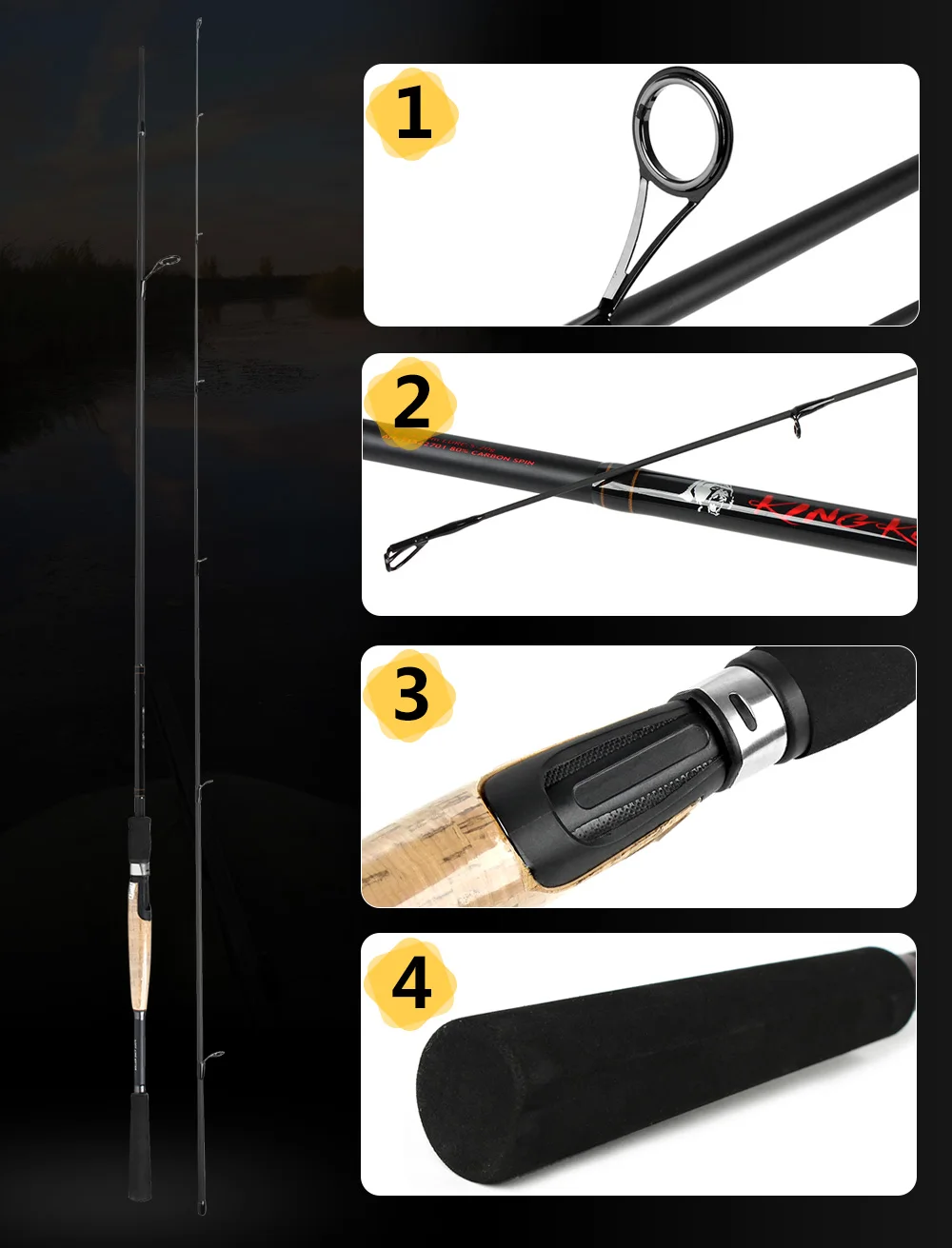 FTK 2 Section Carbon Fiber Fishing Rod - Ultra Light & Durable