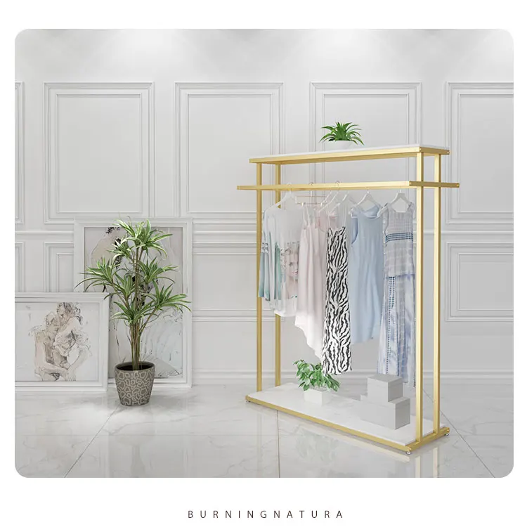 Golden Clothing Store Display Stand - Modern & Customizable
