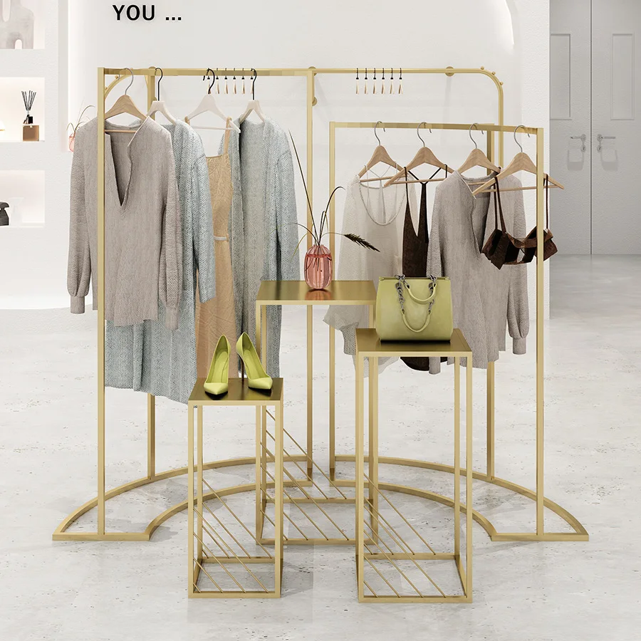 Wholesale Clothes Shop Shelf Round Clothes Stand Display Gold Clothing ...