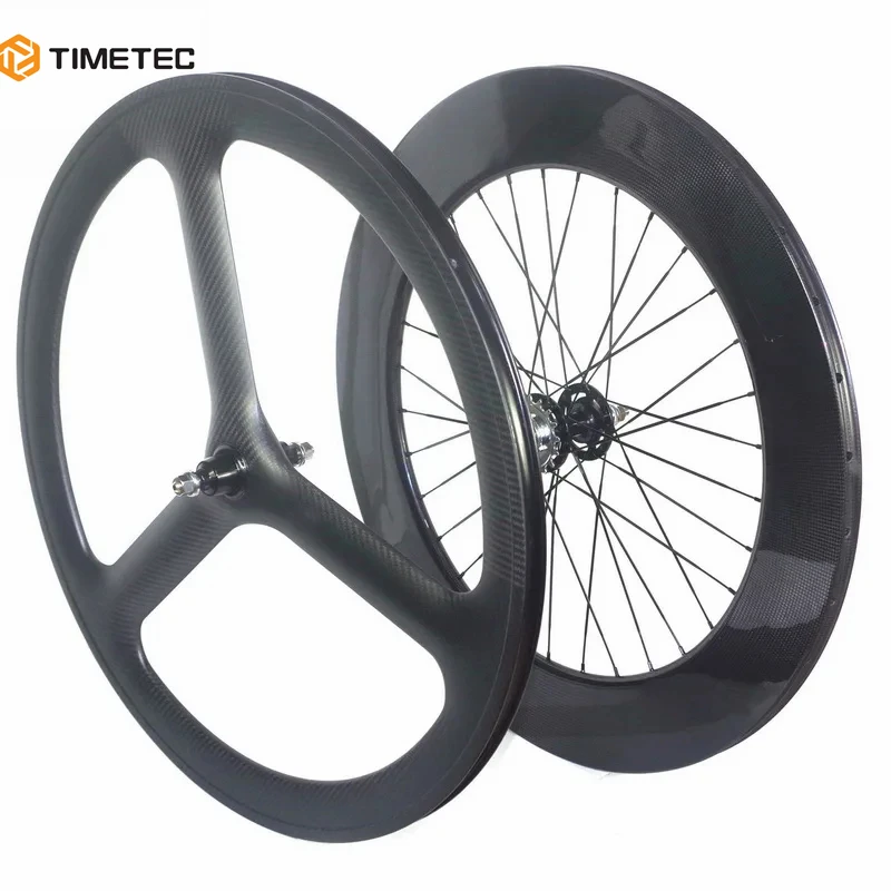 700c Carbon Track Wheelset Front 3(tri) Spoke Rear Wheels 50mm 60mm 88mm Clincher Tubular Fixed ...