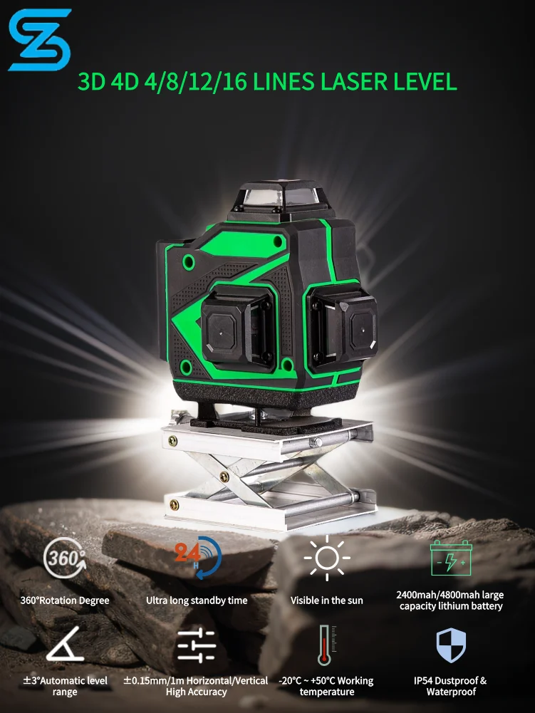 12 Lines 16 Lines 18 Lines 3/4d Self-leveling 360 Green Rotary Laser ...